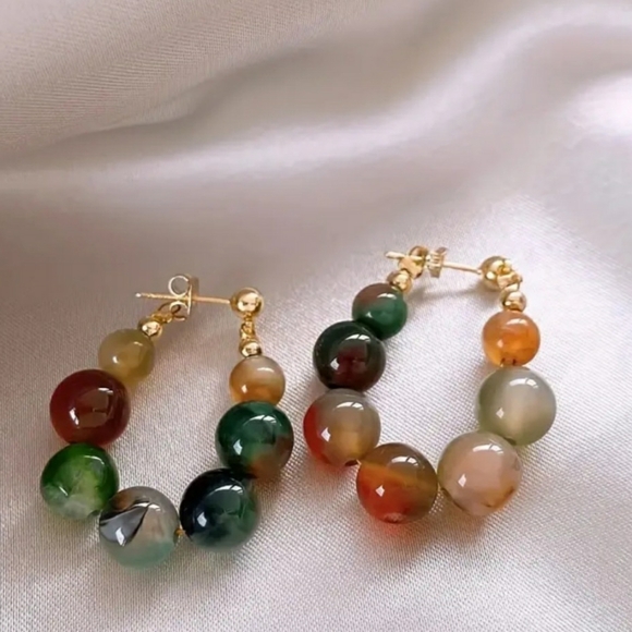 Jewelry | Elegant Jade Multicolored Beaded Hoops Nwt | Poshmark